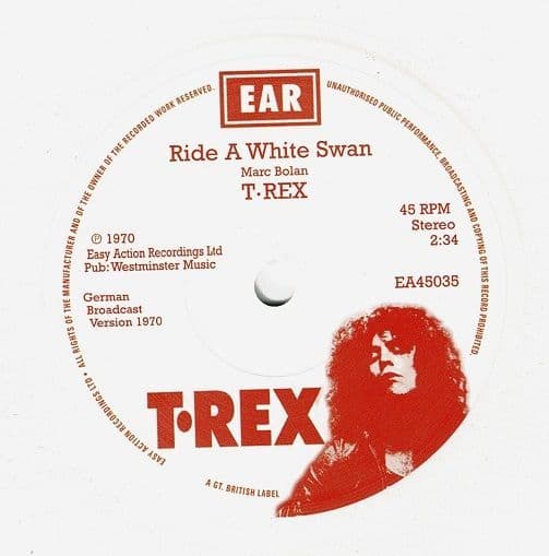 T REX Ride A White Swan Vinyl Record 7 Inch Easy Action 2020 White Vinyl